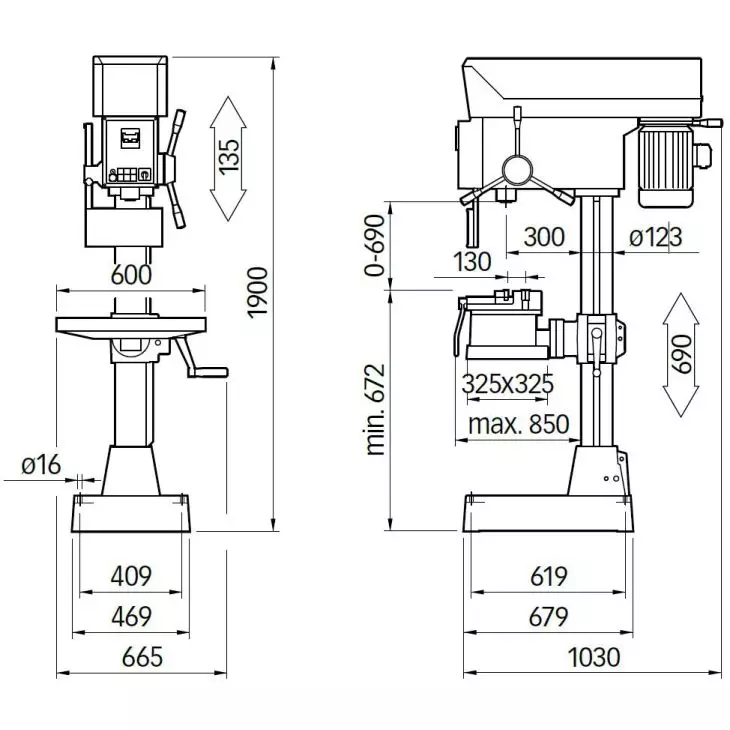 Elmag Highspeed Pillar Drill 32 mm – Variator gearbox, stepless speed ...